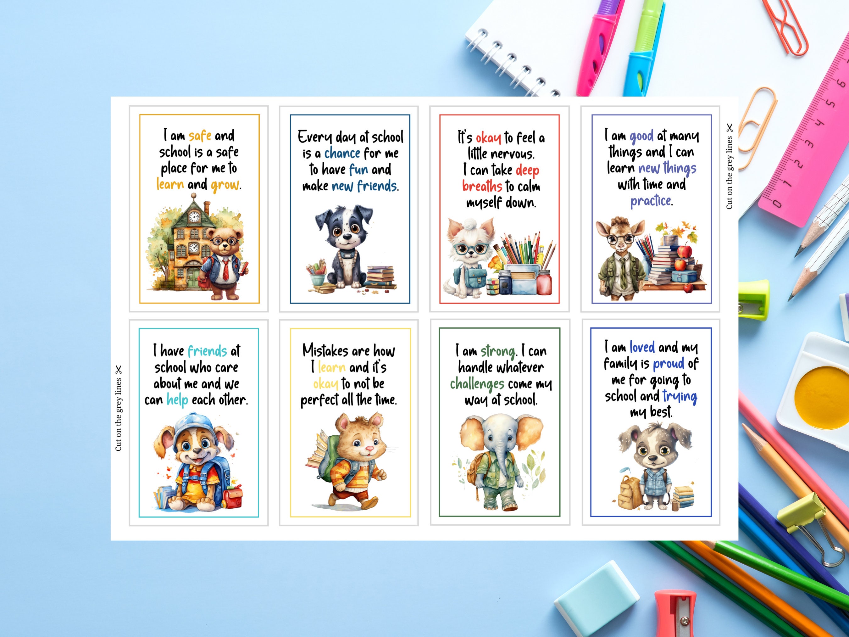 Affirmation Cards for Kids, Printable, School Anxiety Relief, Positive ...