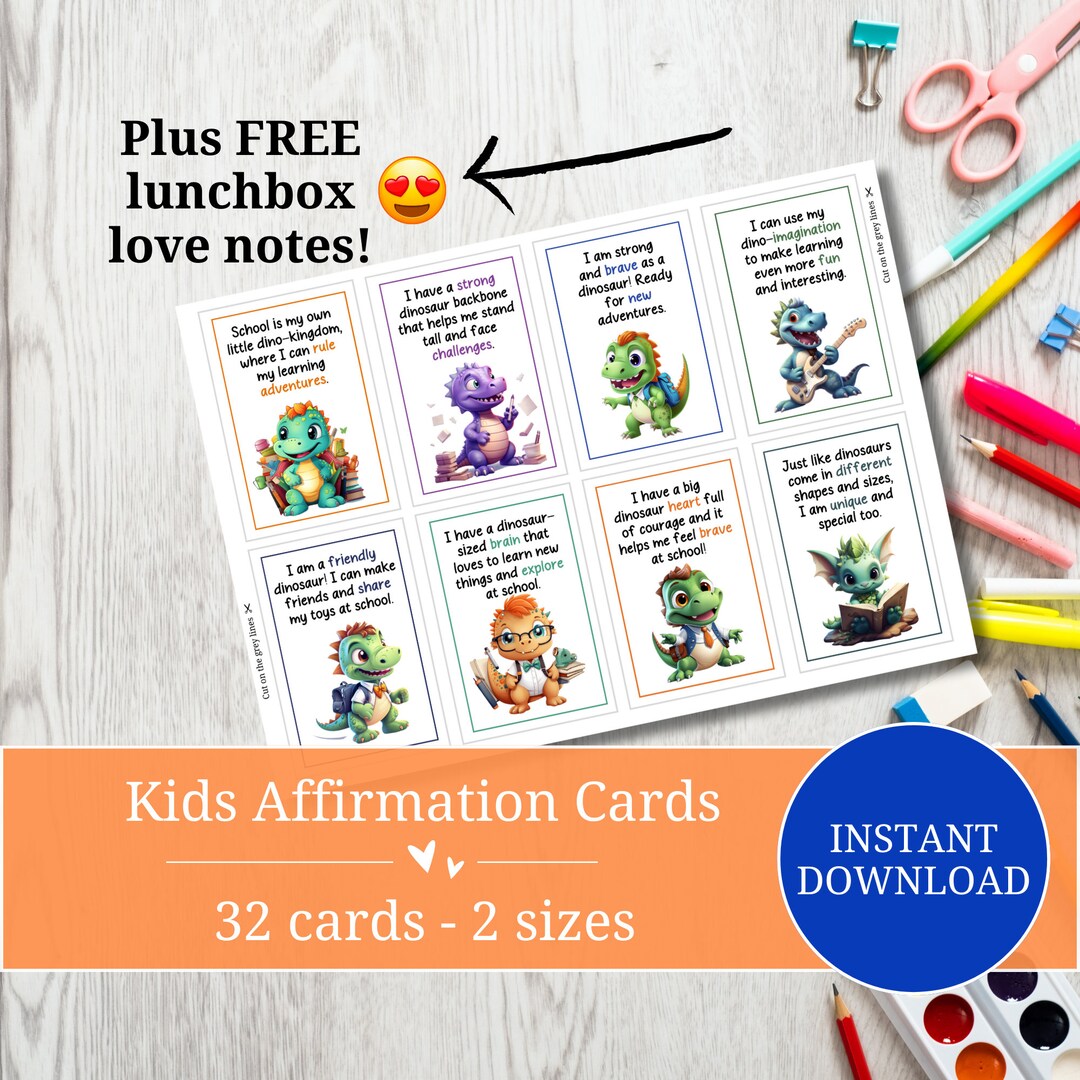 Dinosaur Printable Kids Affirmation Cards | School Anxiety Relief ...