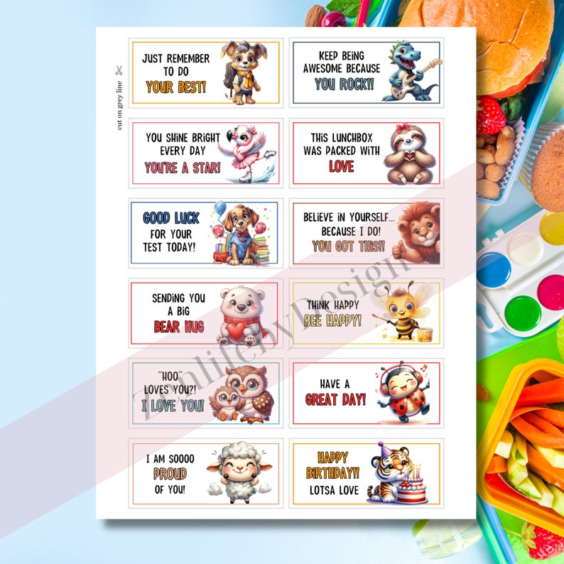 Printable Lunchbox Notes for Kids, Encouraging Words of Love, Lunchtime ...