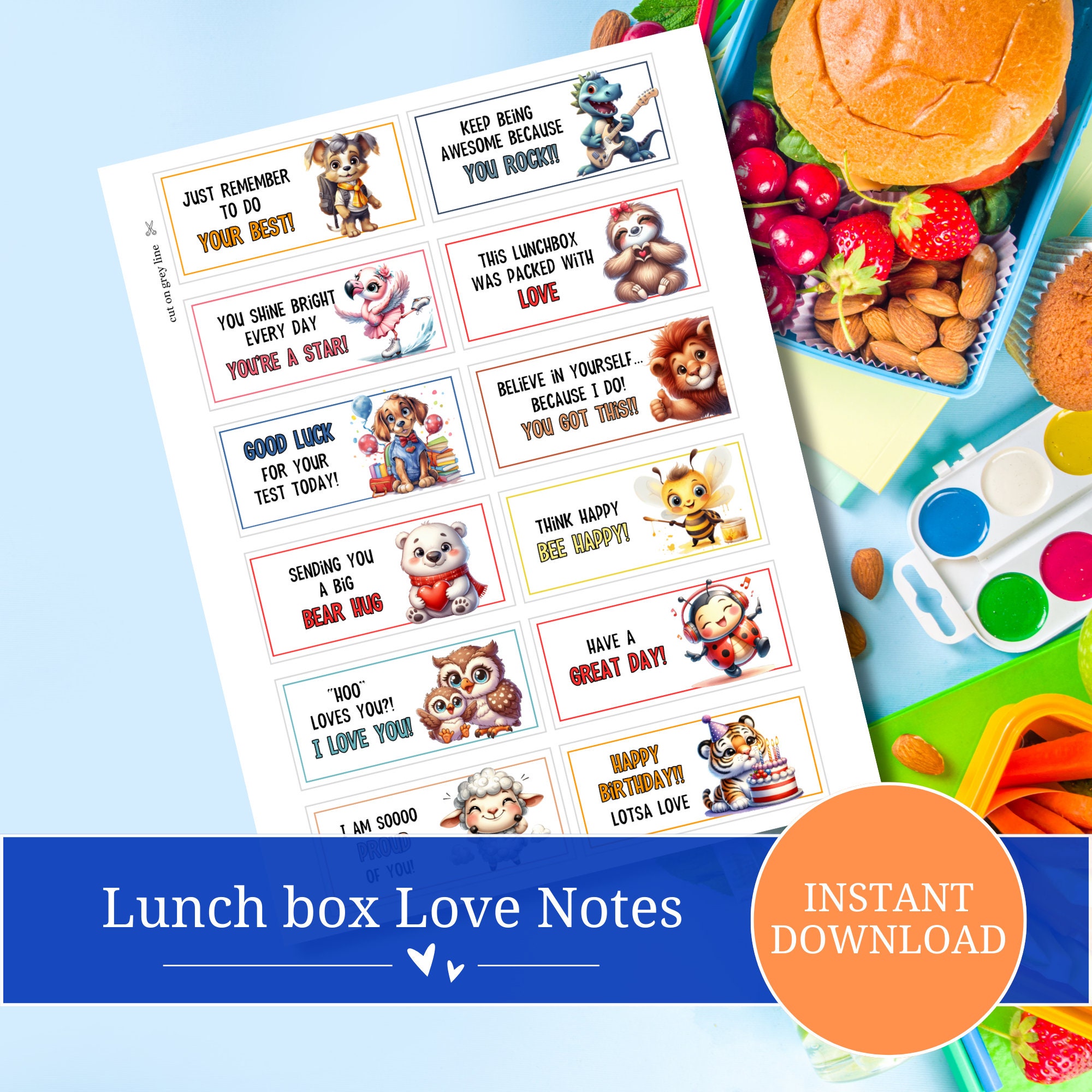 Printable Lunchbox Notes for Kids, Encouraging Words of Love, Lunchtime ...