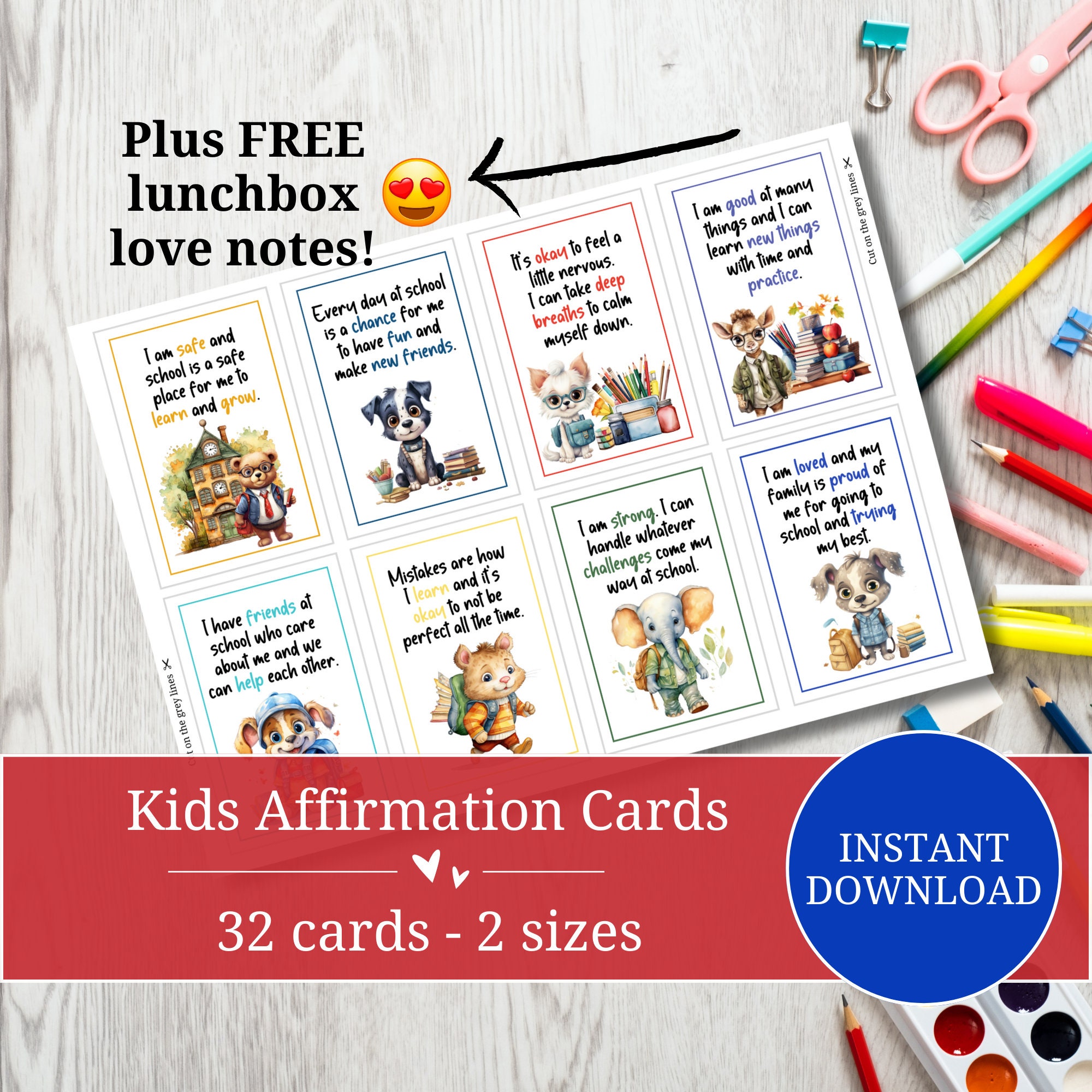 Affirmation Cards for Kids, Printable, School Anxiety Relief, Positive ...