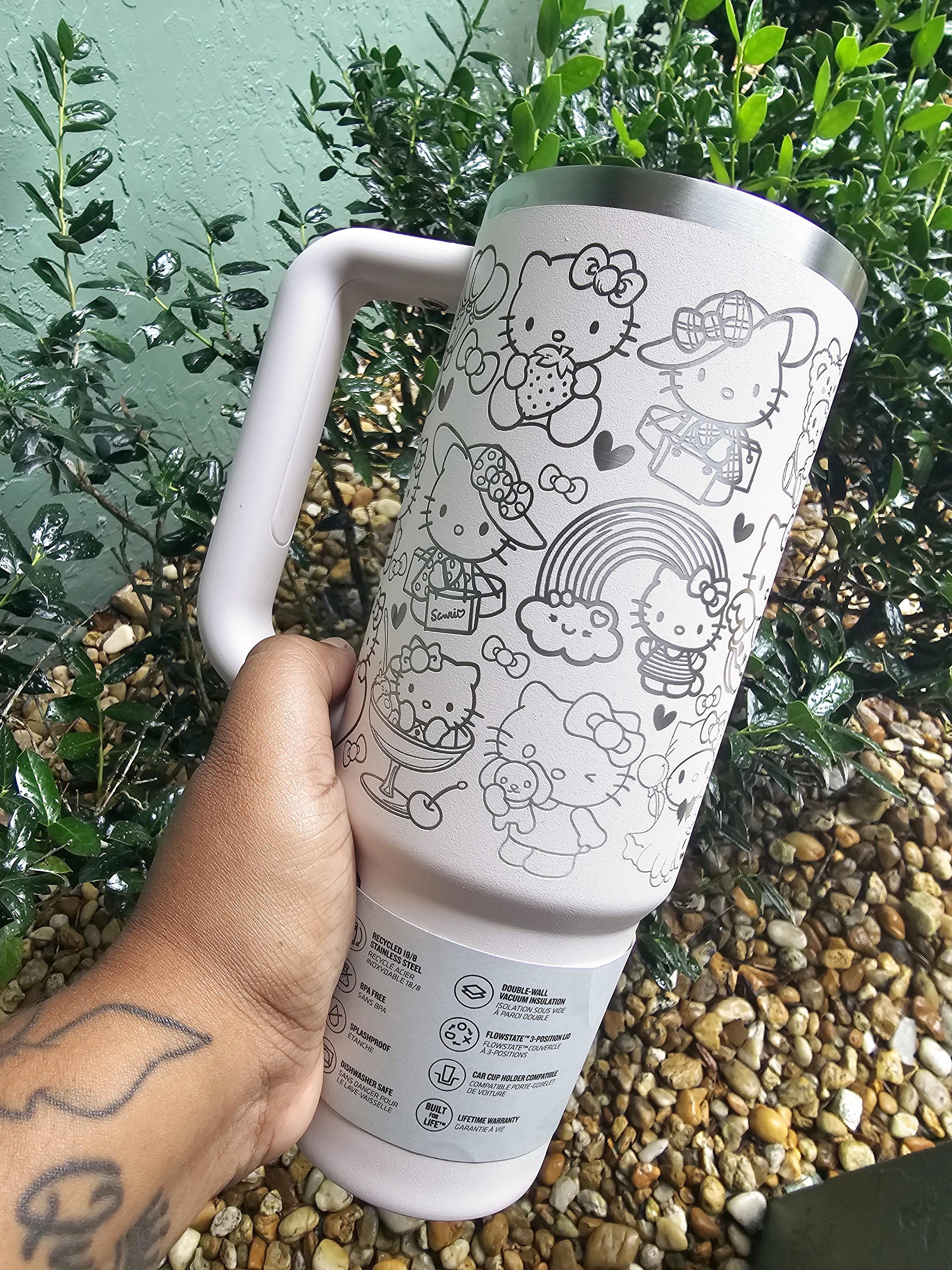 Kitty Laser Engraved Stanley Tumbler | Cute Yeti | Owala | Pink | Hello ...