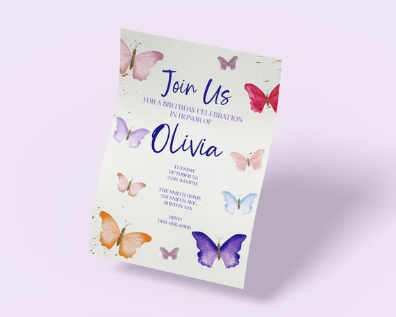 Butterfly Birthday Invitation Digital Girls Birthday Party - Etsy