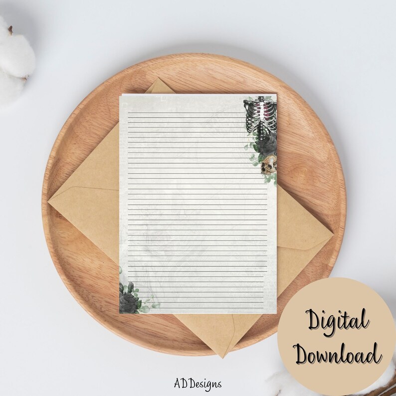 Printable Writing Paper, Skull Stationary Paper, Journal Paper, Gothic ...