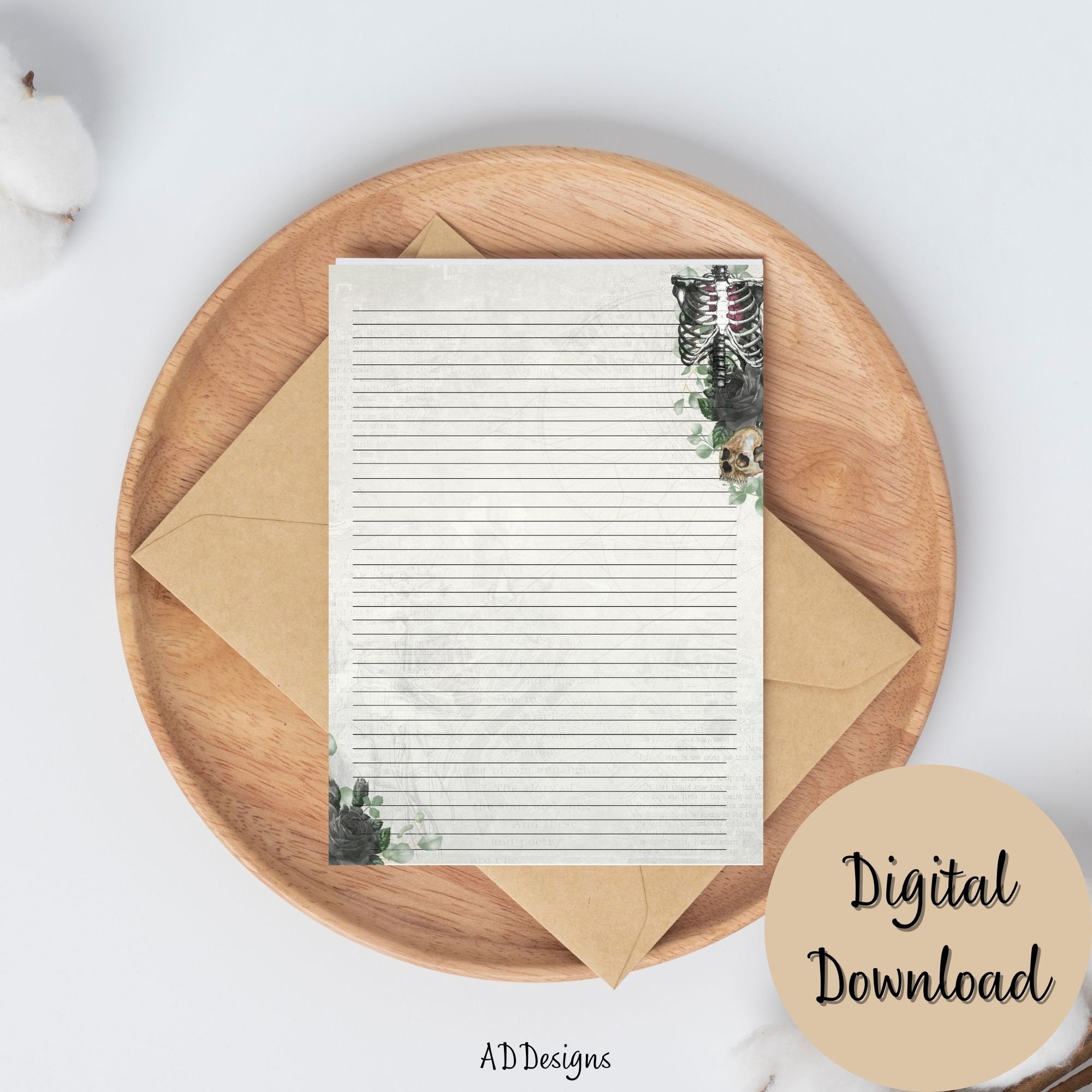 Printable Writing Paper, Skull Stationary Paper, Journal Paper, Gothic ...