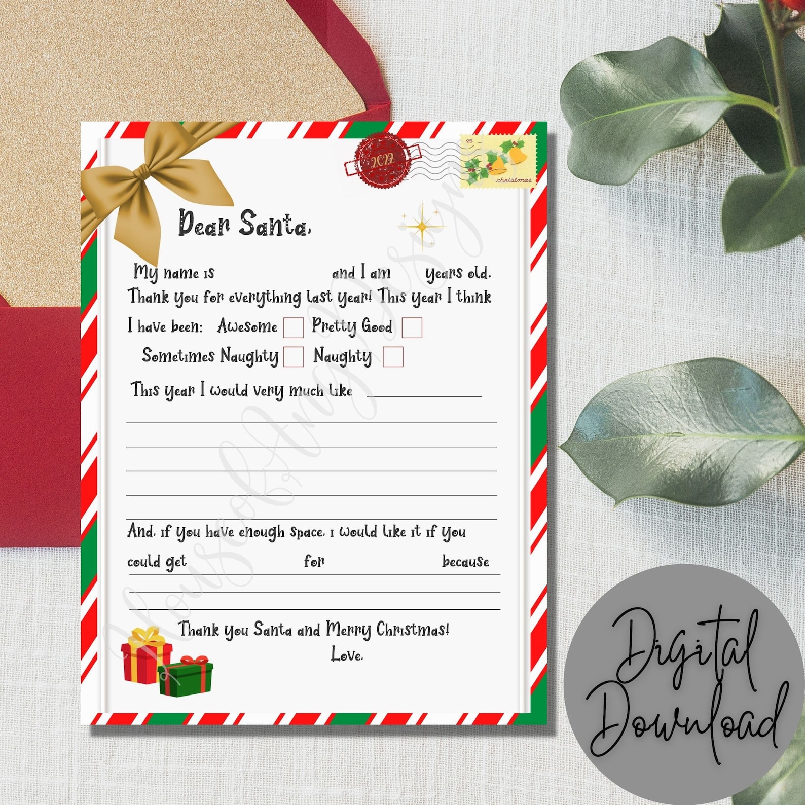 Printable Christmas Wish List, Digital Santa Letter, Letter to Santa ...