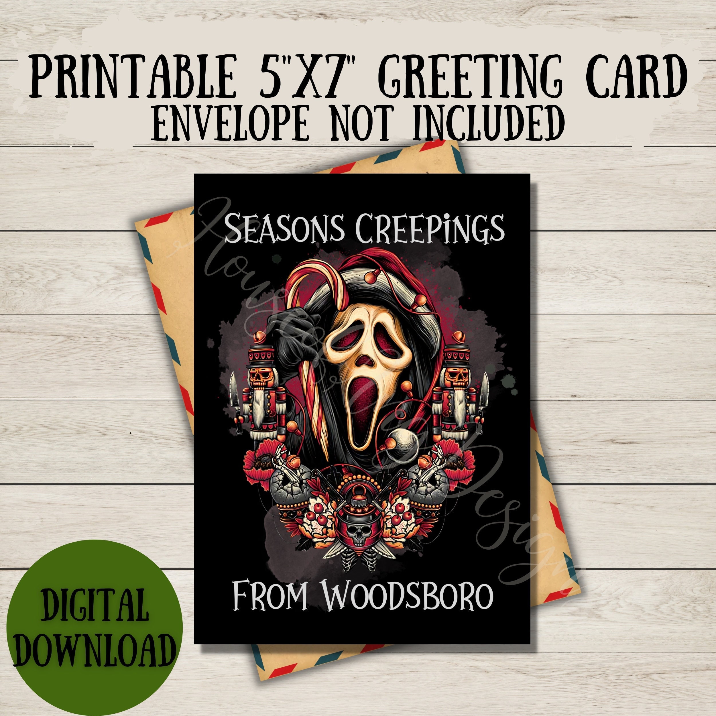 Ghostface Instant Download Printable Christmas Card, Scream Greeting ...