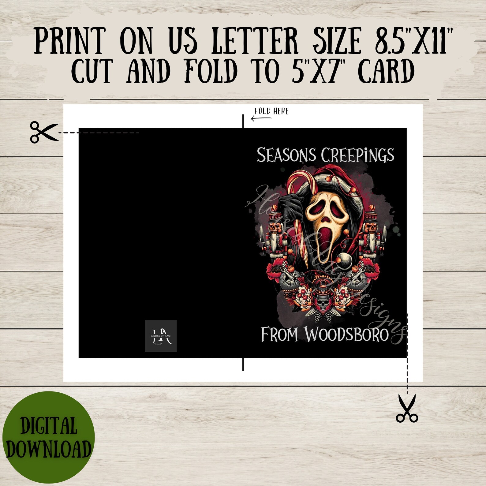 Ghostface Instant Download Printable Christmas Card, Scream Greeting ...