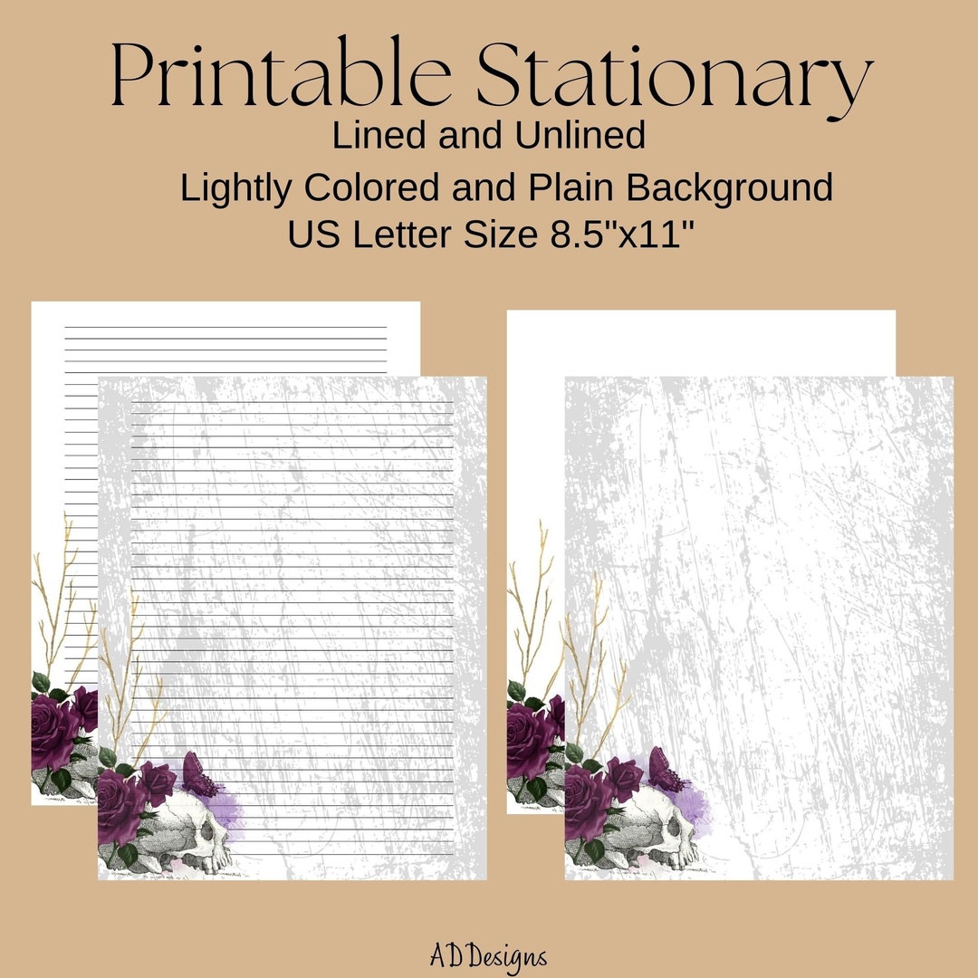 Printable Writing Paper, Skull, Floral, Printable Stationary, Journal ...