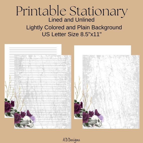Printable Writing Paper Skull Floral Printable Stationary - Etsy