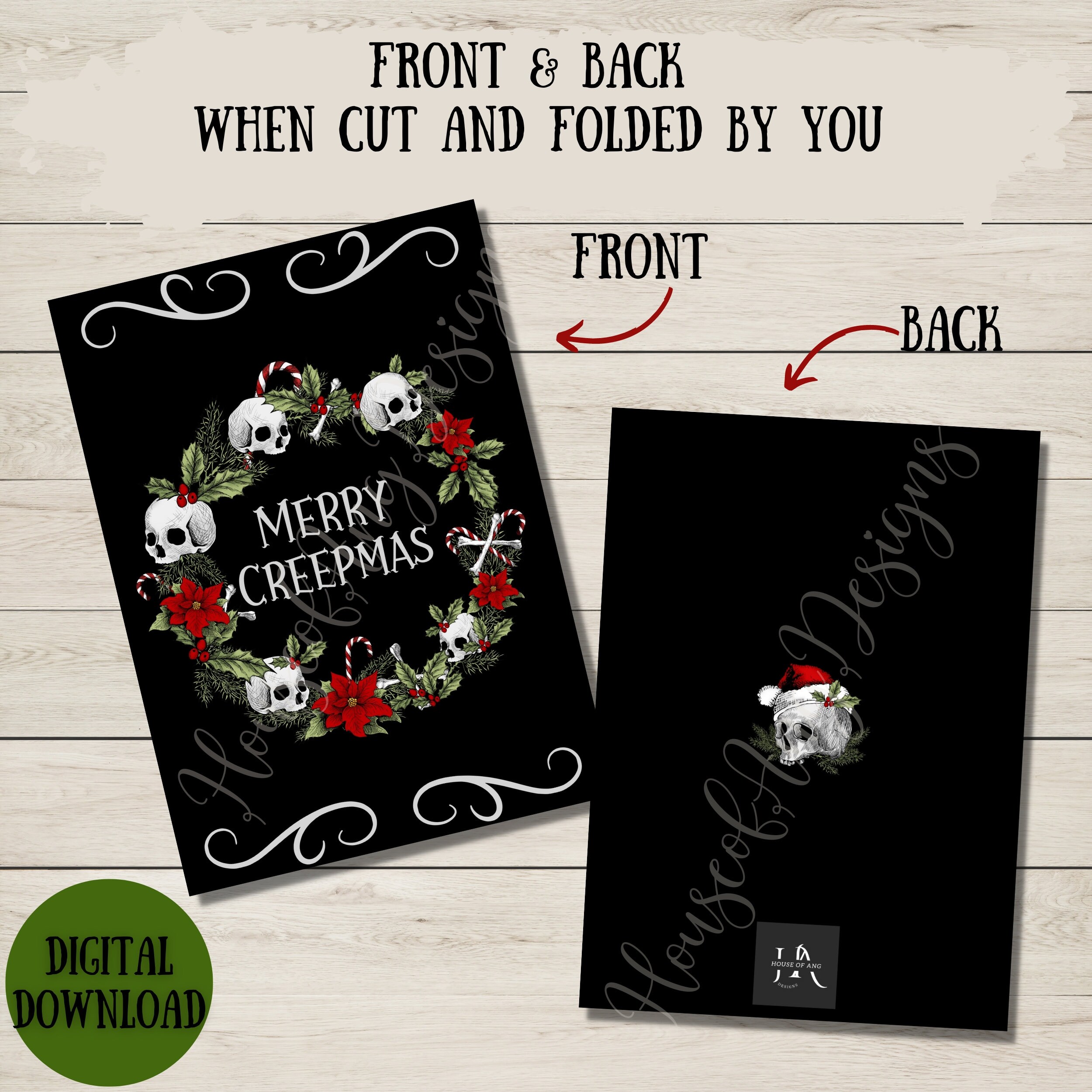 Merry Creepmas Printable Card, Instant Download, Goth Xmas Card ...