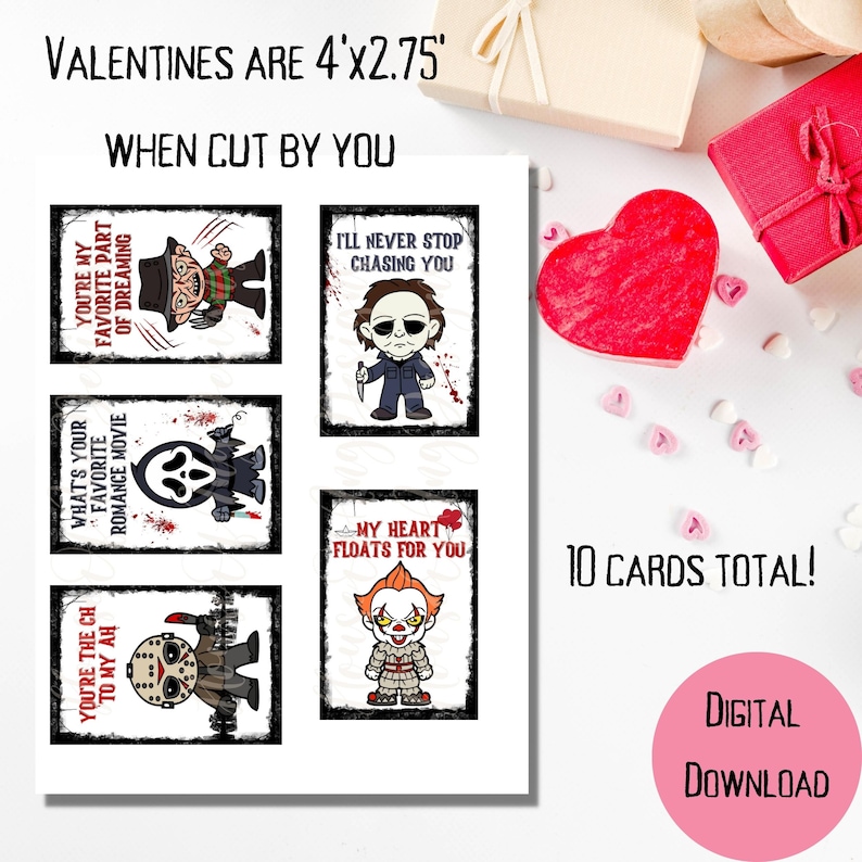 Instant Digital Download Printable Horror Valentine's Day Cards, Horror ...