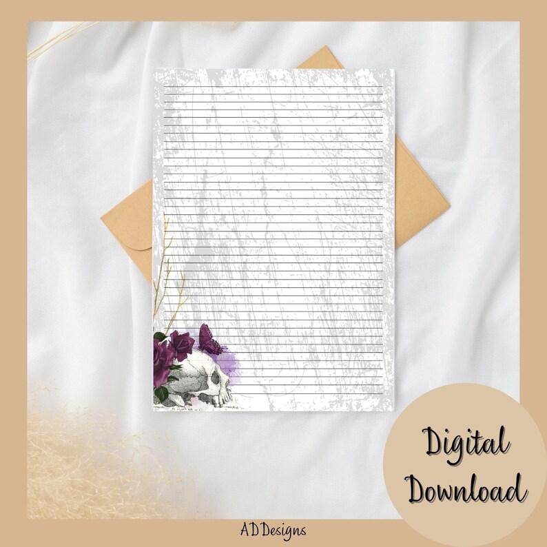 Printable Writing Paper, Skull, Floral, Printable Stationary, Journal ...