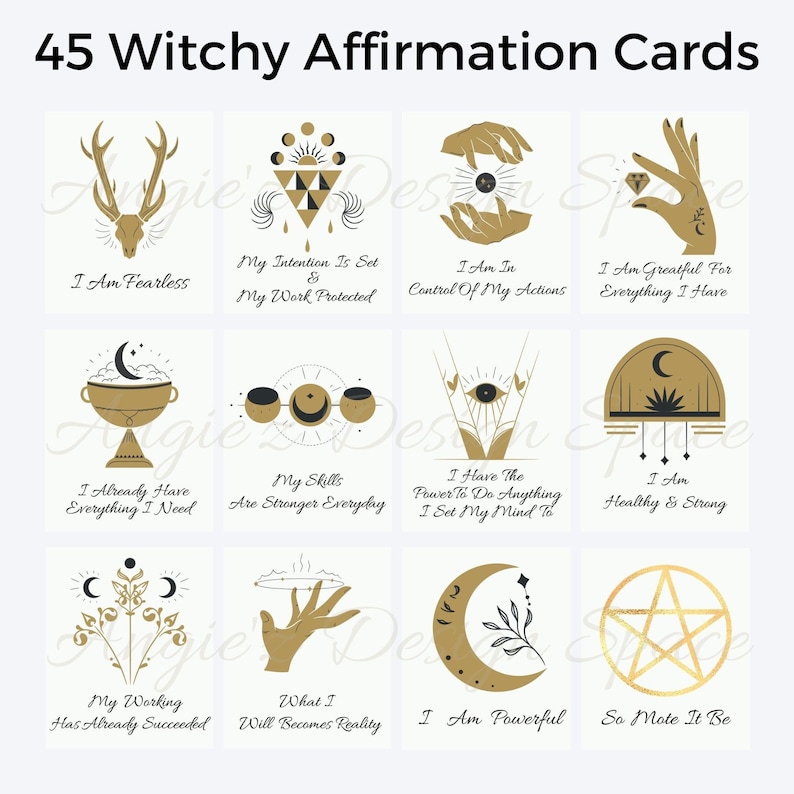45 Card Witchy Affirmation Card Deck, Manifesting Kit, Printable ...