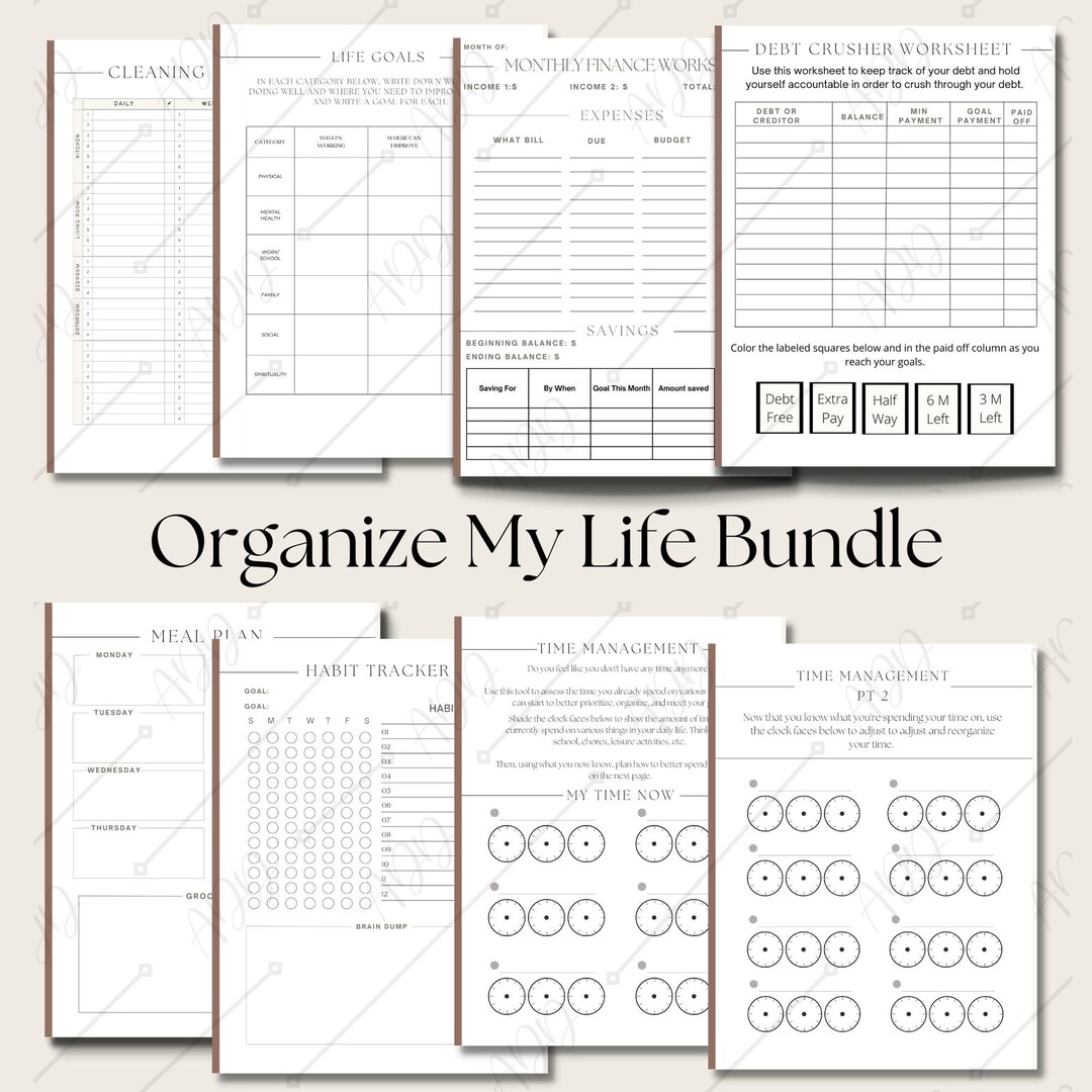 Organize My Life Printable Planner Bundle, Meal and Habit Tracker ...