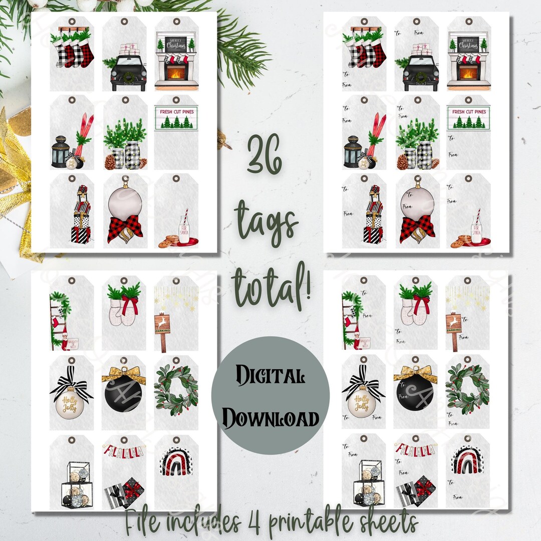 Christmas Gift Tags, Holiday Labels, Printable Christmas Holiday Tags ...