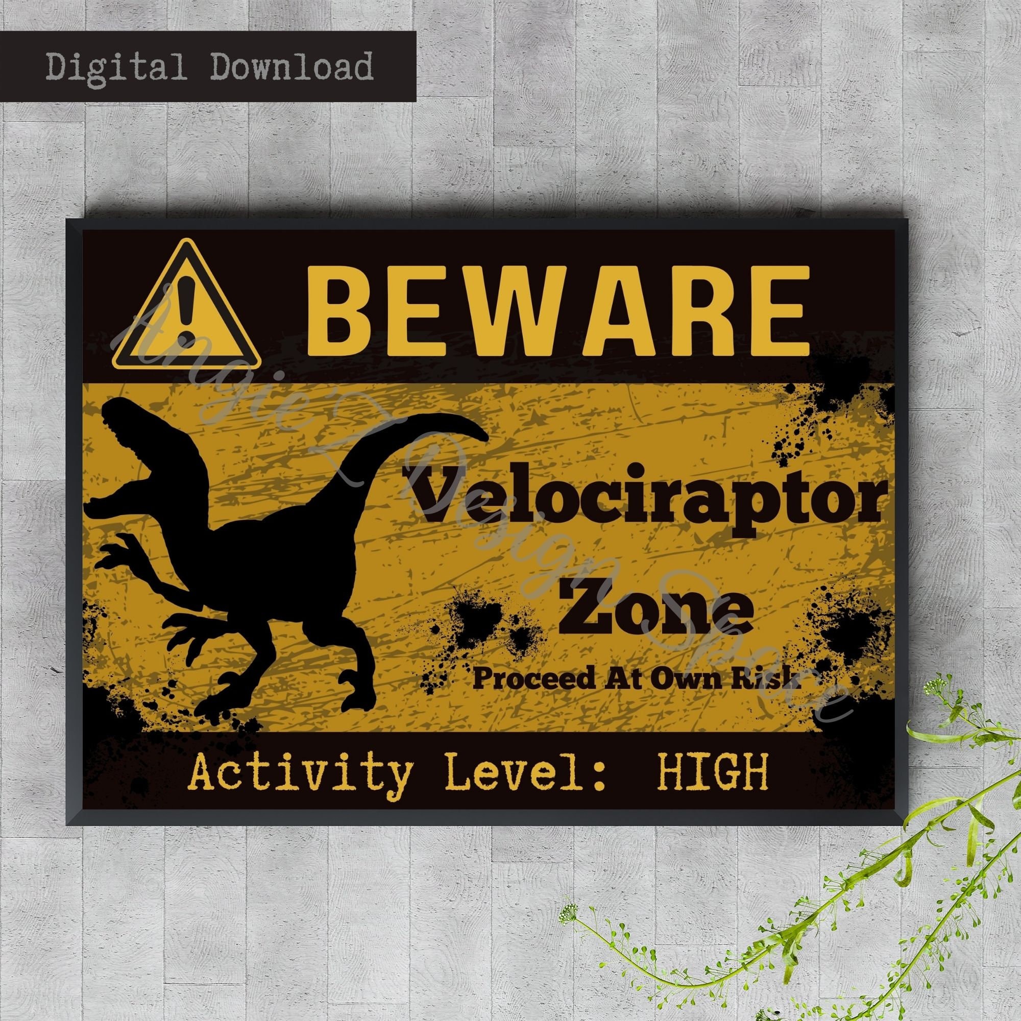 Velociraptor Zone Sign, Dinosaur Wall Art, Dino Lover Gift, Kids Room ...