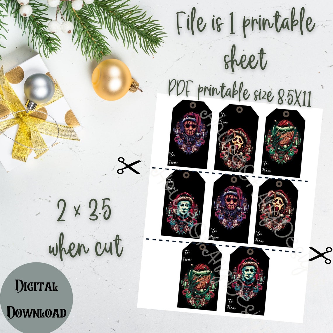 Horror Christmas Gift Tags, Gothic Christmas Tags, Printable Christmas ...