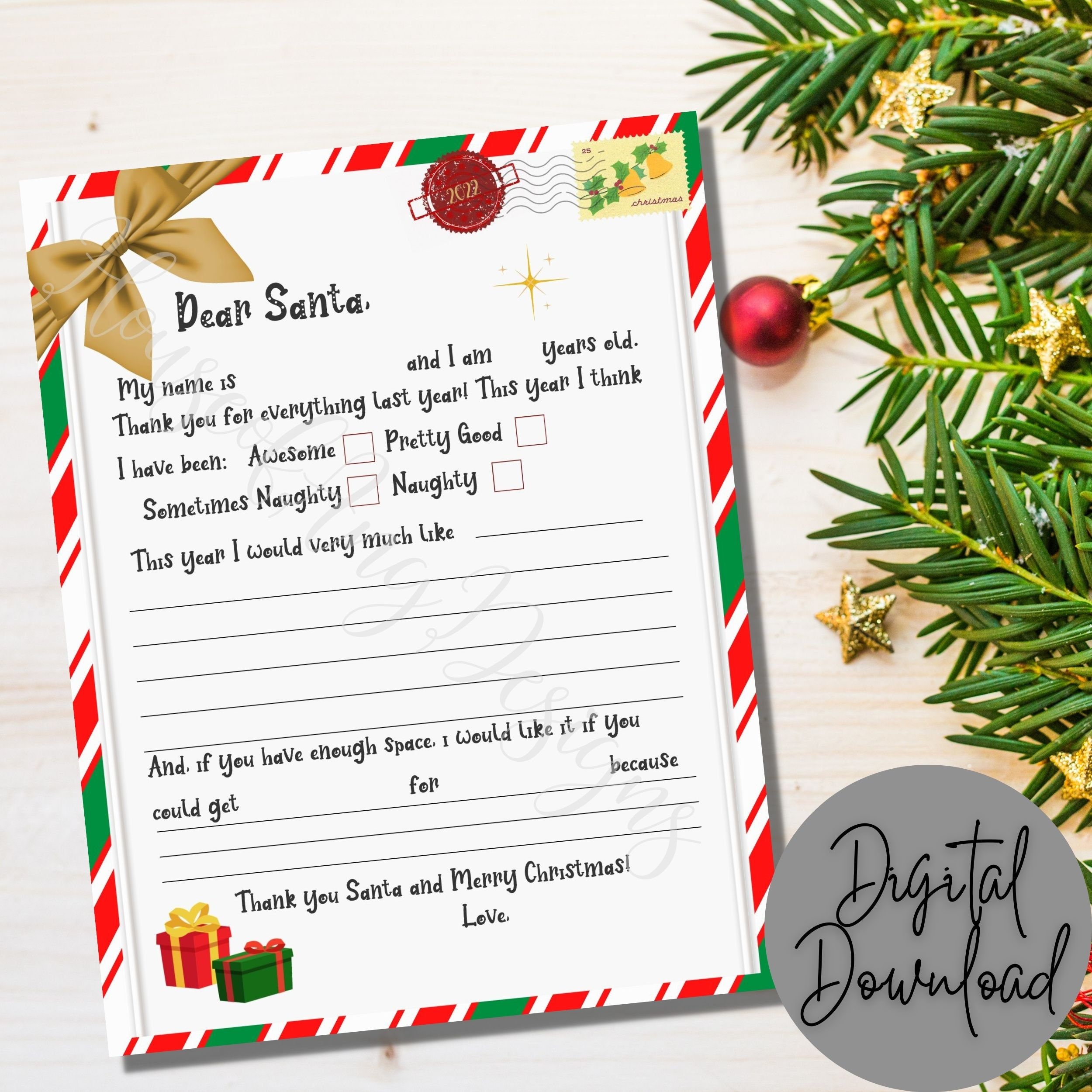 Printable Christmas Wish List, Digital Santa Letter, Letter to Santa ...