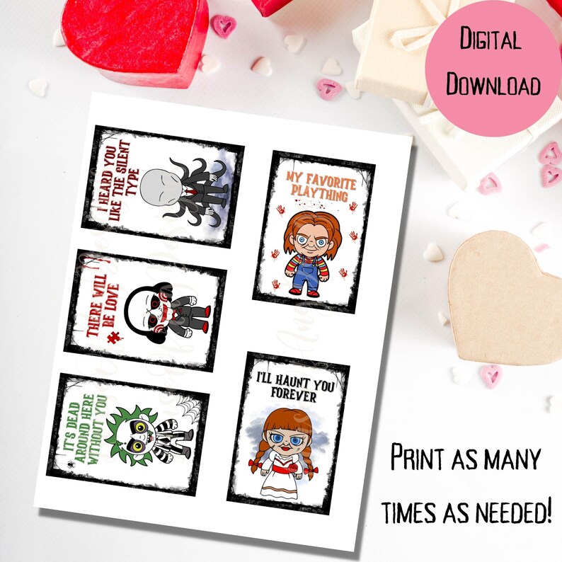 Instant Digital Download Printable Horror Valentine's Day Cards, Horror ...