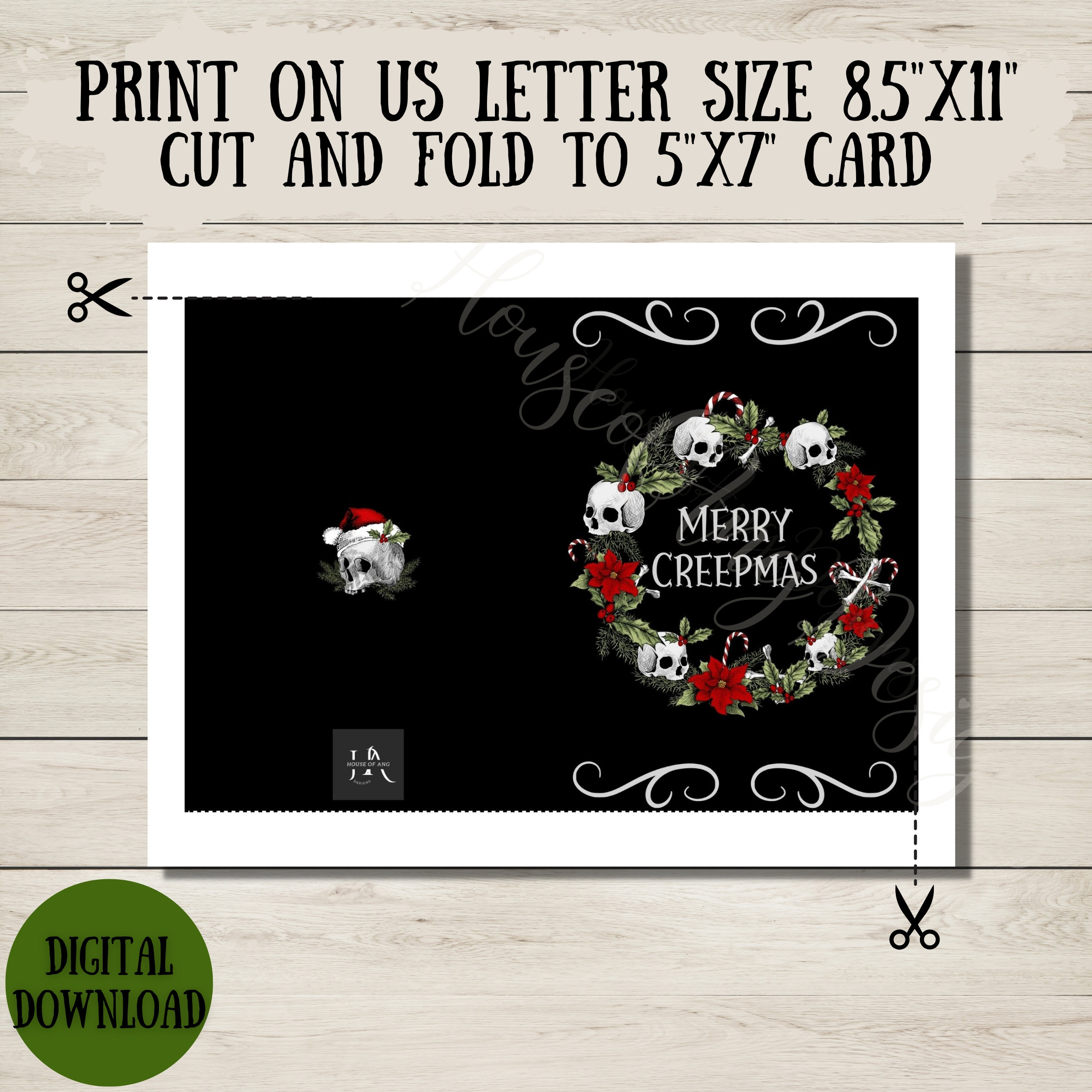 Merry Creepmas Printable Card, Instant Download, Goth Xmas Card ...