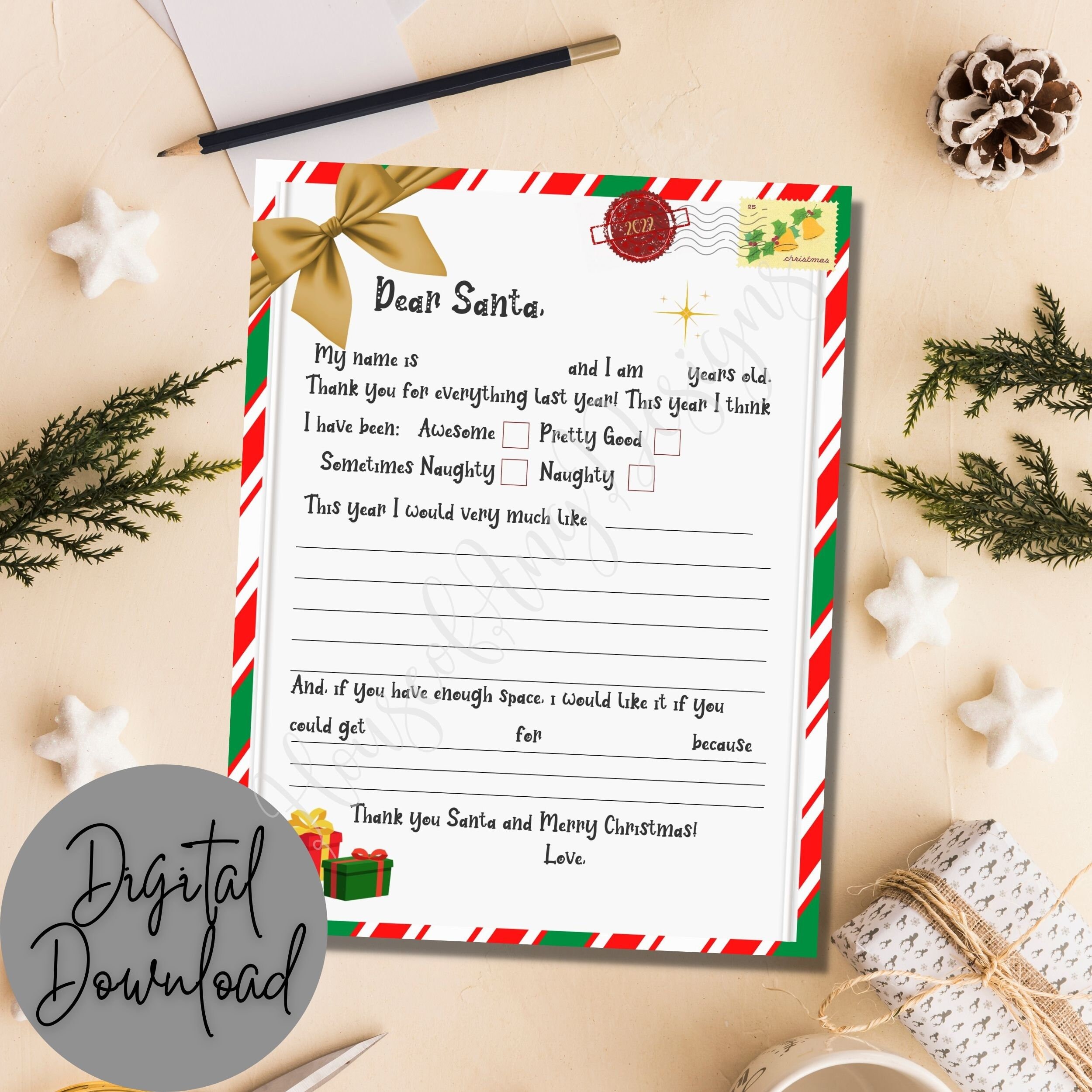 Printable Christmas Wish List, Digital Santa Letter, Letter to Santa ...
