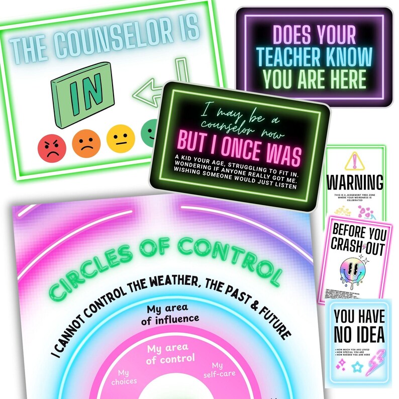 School Counselor Office Decor | Neon Bulletin Board Set & Motivational ...