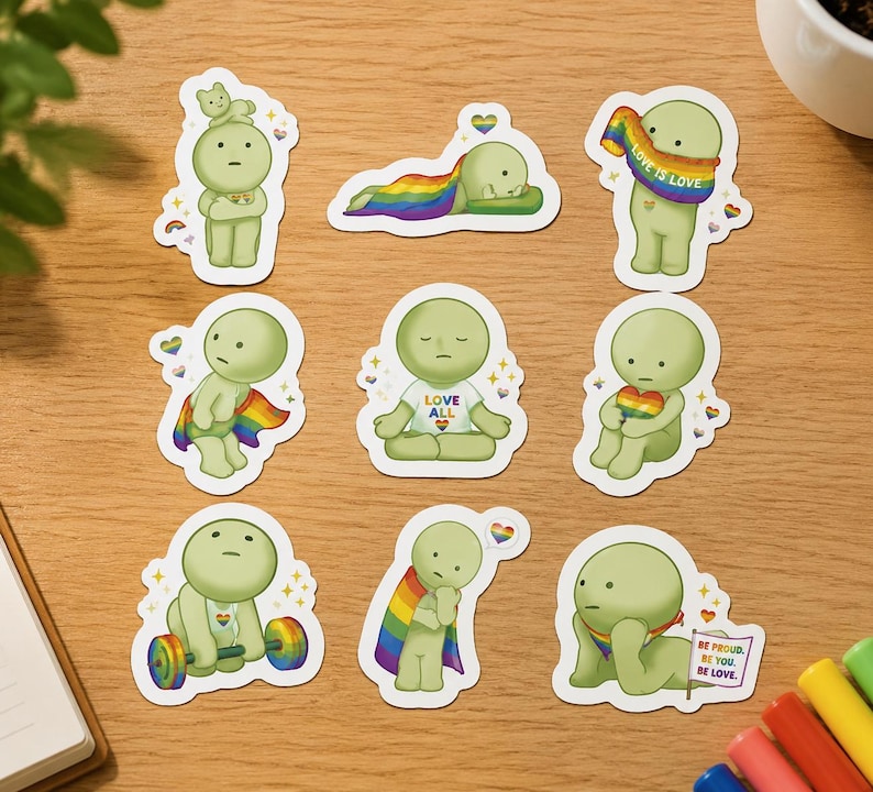 100pcs Smiski Matcha Sticker, Pride Sticker: LGBTQ Heart, Rainbow Hands ...