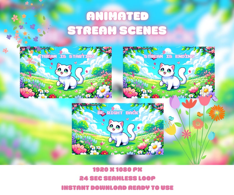 Twitch Overlay Animated Scenes Pixel Art Seamless Loop White Cat ...
