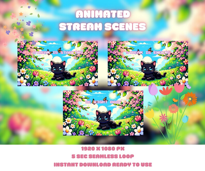 Twitch Overlay Animated Scenes Pixel Art Seamless Loop Black Cat ...