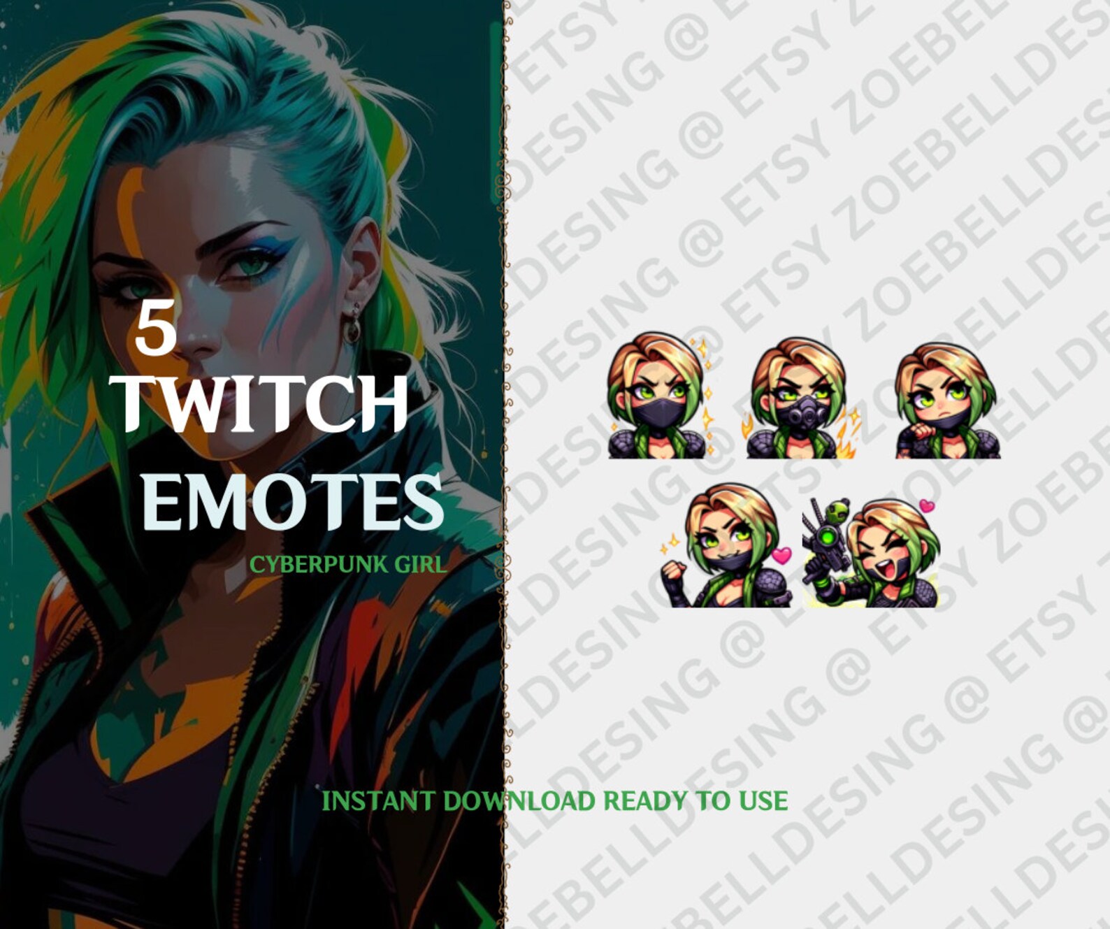Cyberpunk Girl Emote Pack 5 Futuristic Twitch and Discord Emotes ...