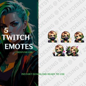 Cyberpunk Girl Emote Pack – 5 Futuristic Twitch and Discord Emotes ...
