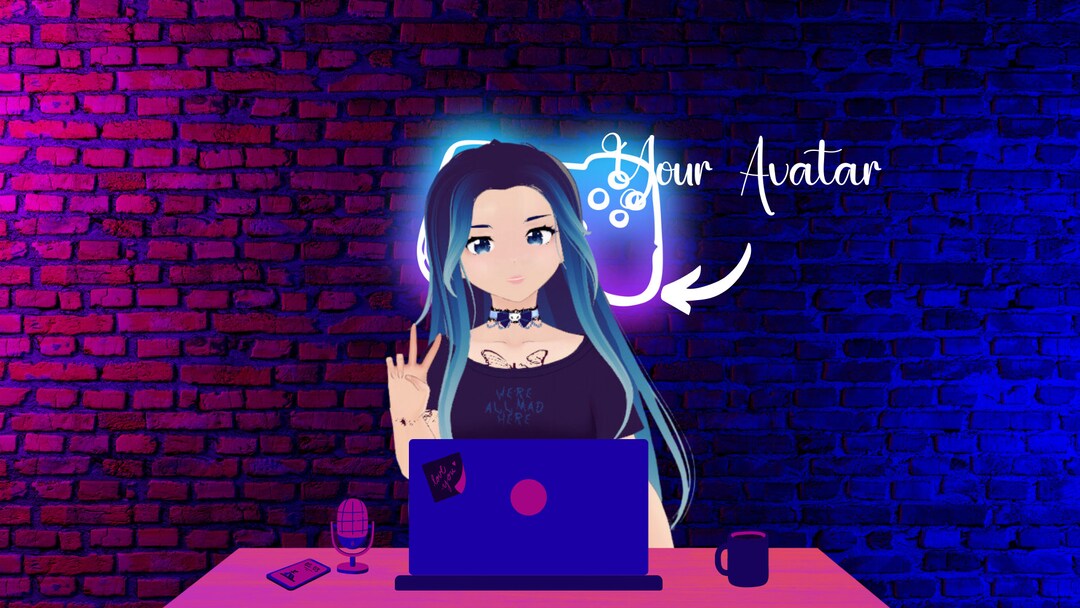 V-tuber Background With Desk and Accessories | Full Neon Gaming Room ...