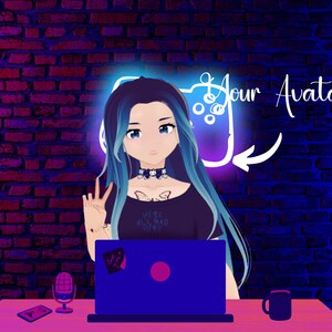 V-tuber Background With Desk and Accessories | Full Neon Gaming Room ...