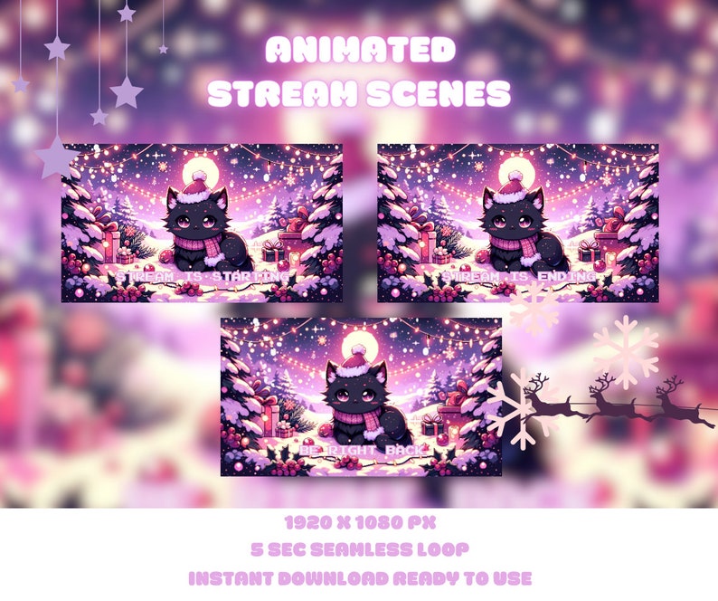 Twitch Overlay Animated Scenes Pixel Art Loop Black Cat Starting Soon ...