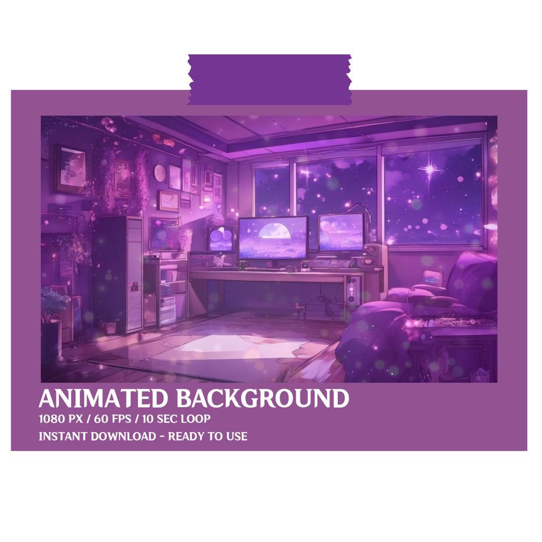Animated Background Vtube Asset Purple Lofi Gaming Room With Sparkles Dreamy 20-second Loop - Etsy