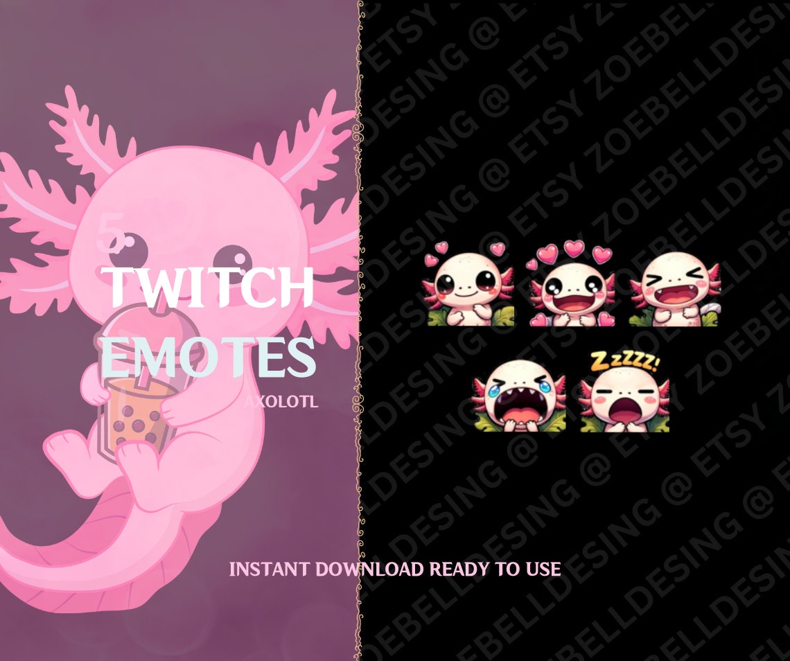 Kawaii Axolotl Emotes Twitch Emote Pack Cute Girl Emotes Pink Pink Cute ...