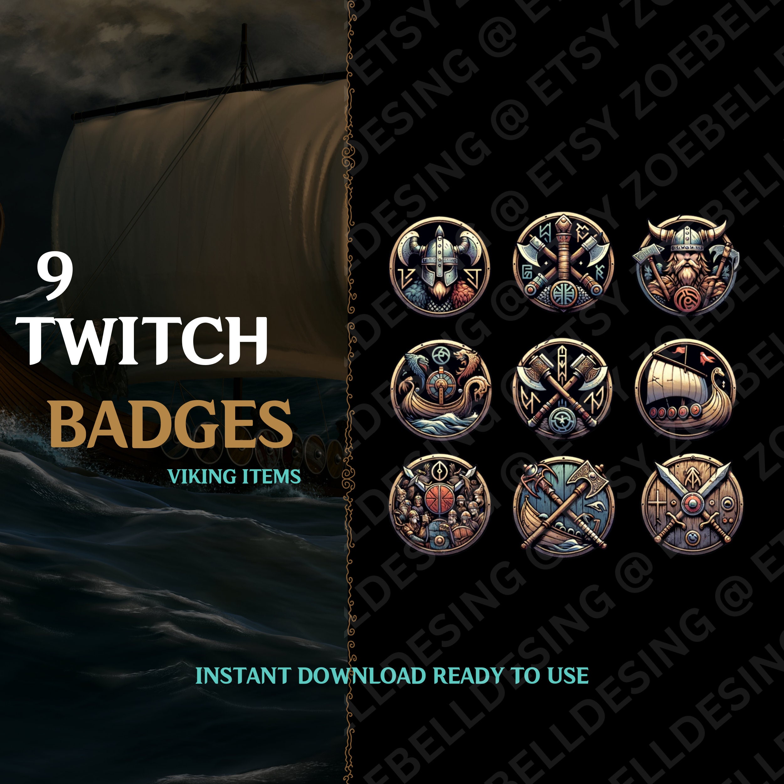 Twitch Sub & Bit Badges - Nine Twitch Stream Badges - Viking, Fantasy ...