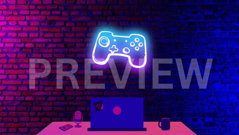 V-tuber Background With Desk and Accessories | Full Neon Gaming Room ...