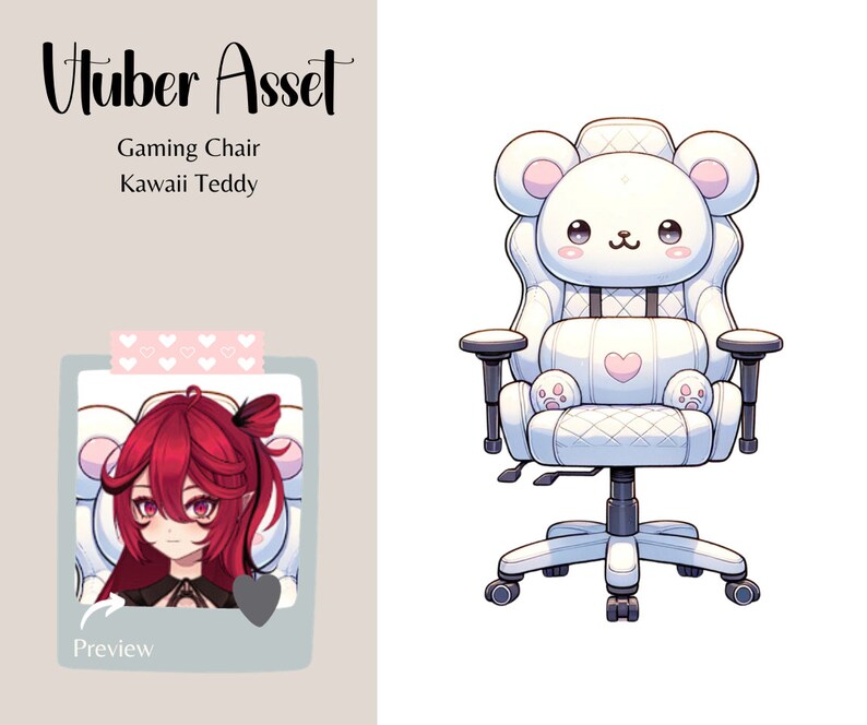 Kawaii Teddy Gaming Chair Cute Vtuber Asset for Your Stream Vtuber ...