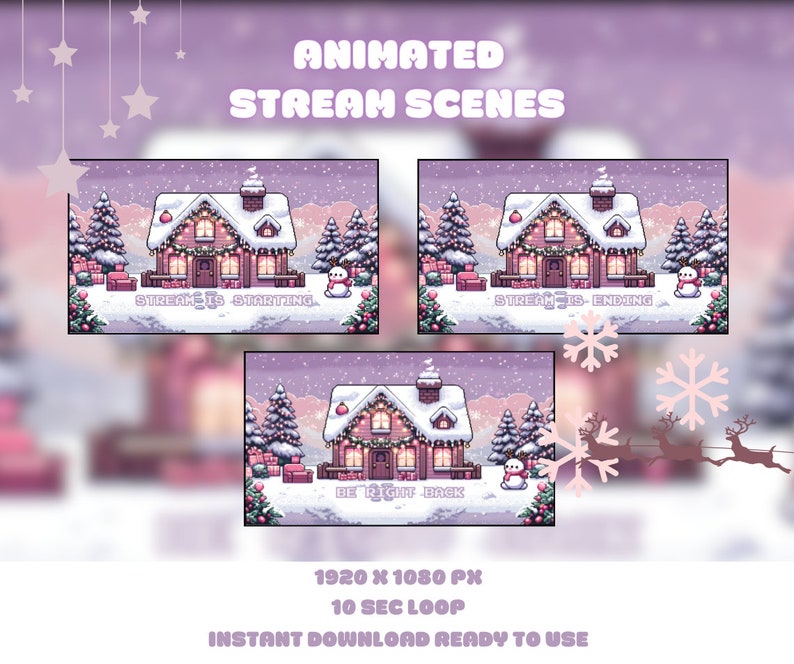 Twitch Overlay Animated Scenes Pixel Art Pink Snowman With Hut Starting ...