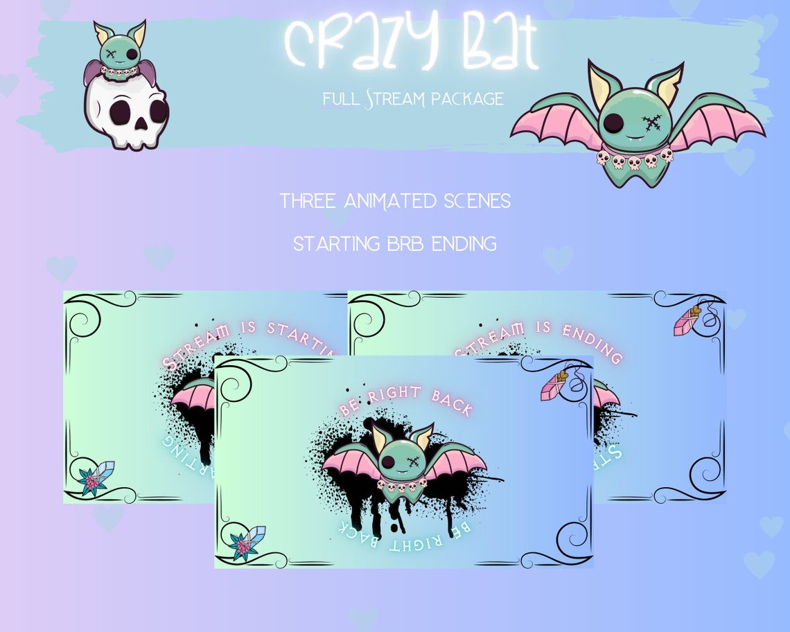All in One Twitch Overlay: Gothic Bat Twitch Stream Theme With Cute ...