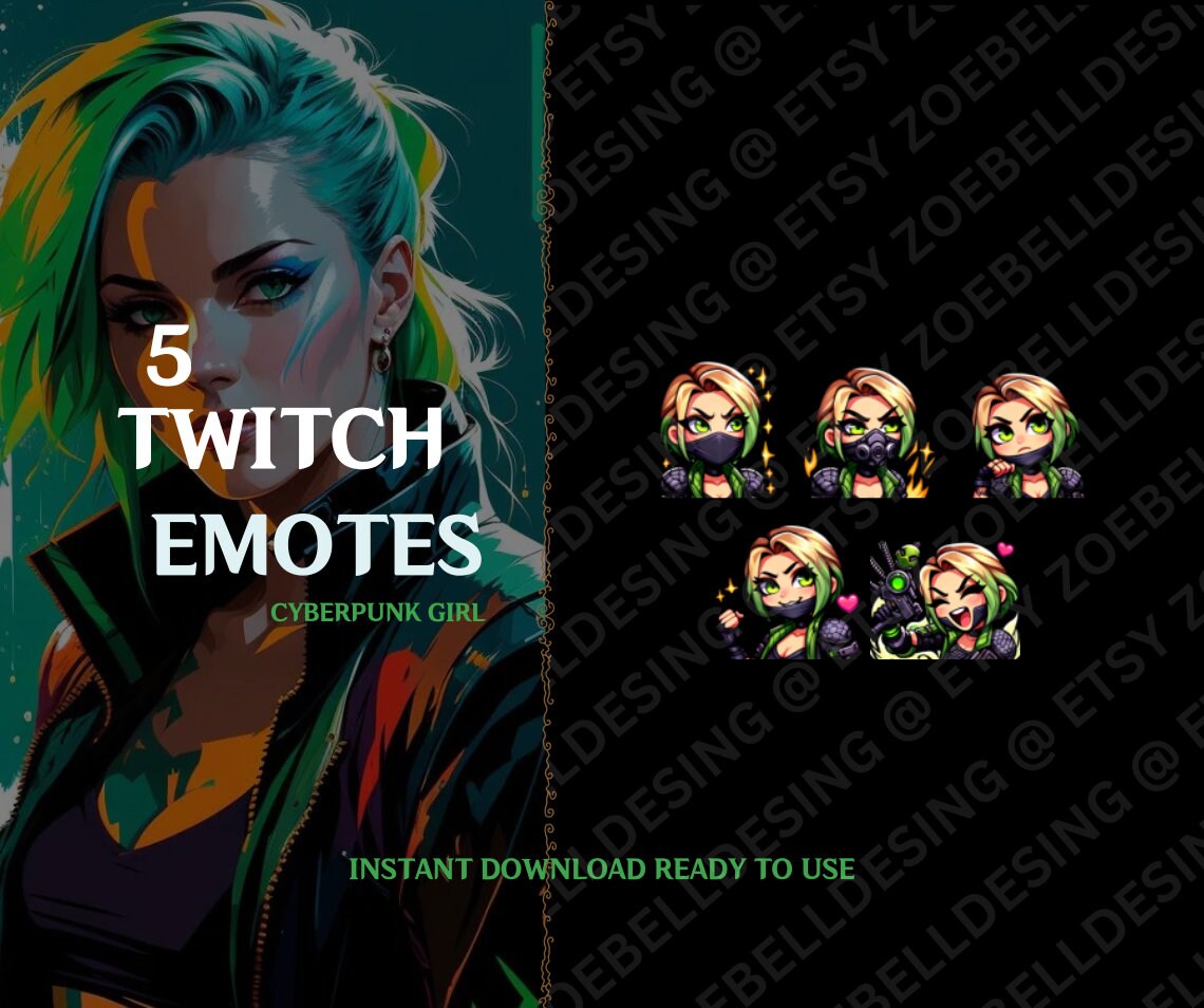 Cyberpunk Girl Emote Pack – 5 Futuristic Twitch and Discord Emotes ...