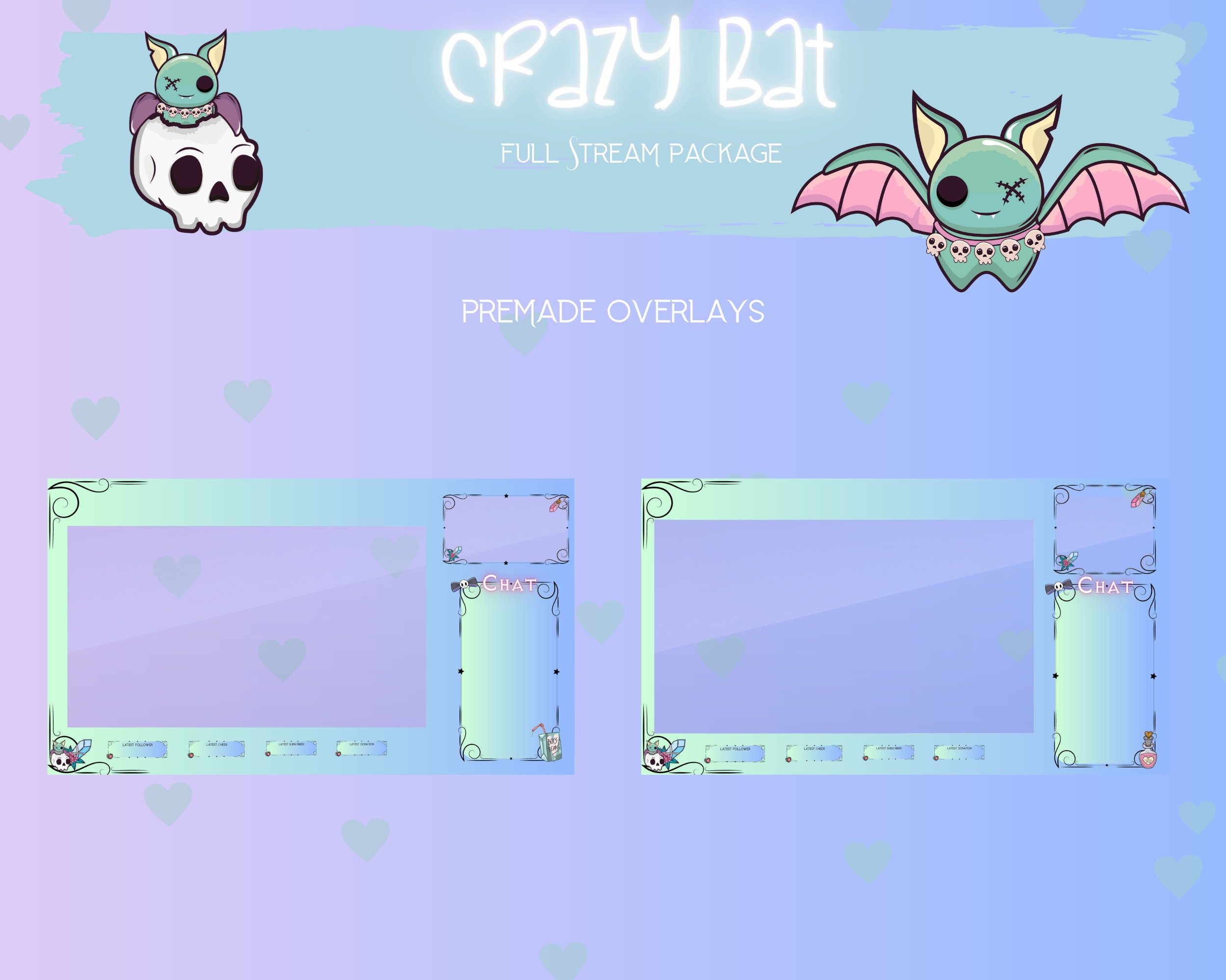 All in One Twitch Overlay: Gothic Bat Twitch Stream Theme With Cute Overlay and Complete Package ...