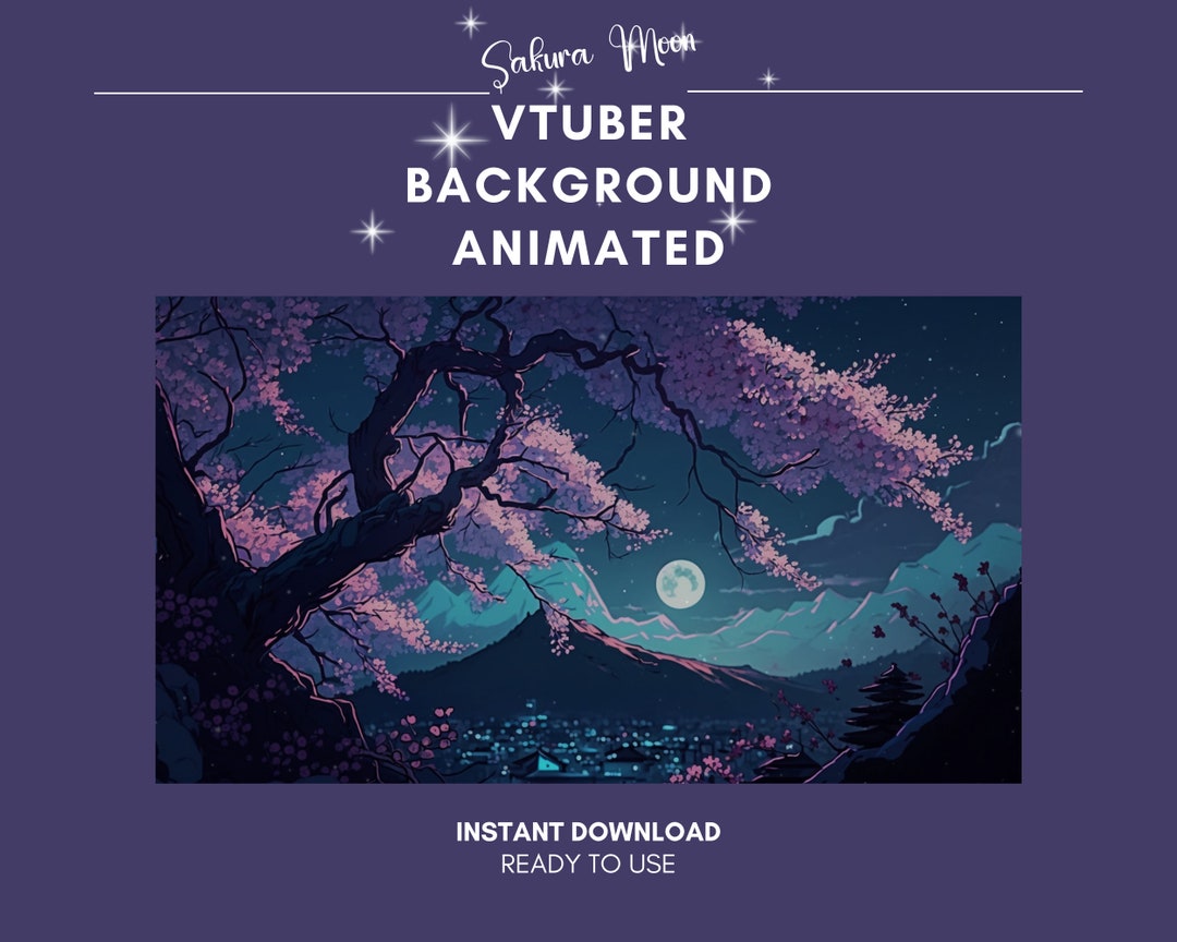 Vtuber Animated Background | Sakura Night Scene With Full Moon | Vtuber ...