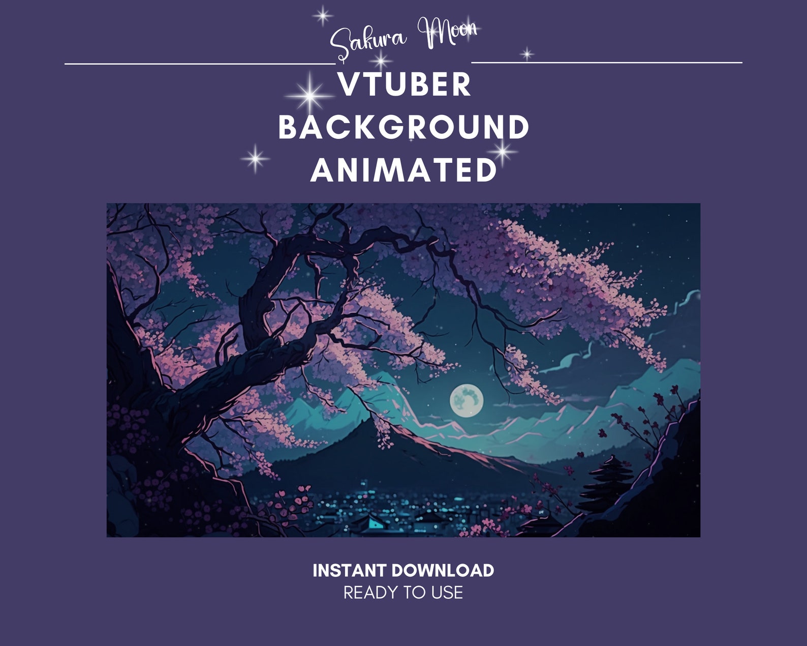 Vtuber Animated Background | Sakura Night Scene with full moon | Vtuber ...
