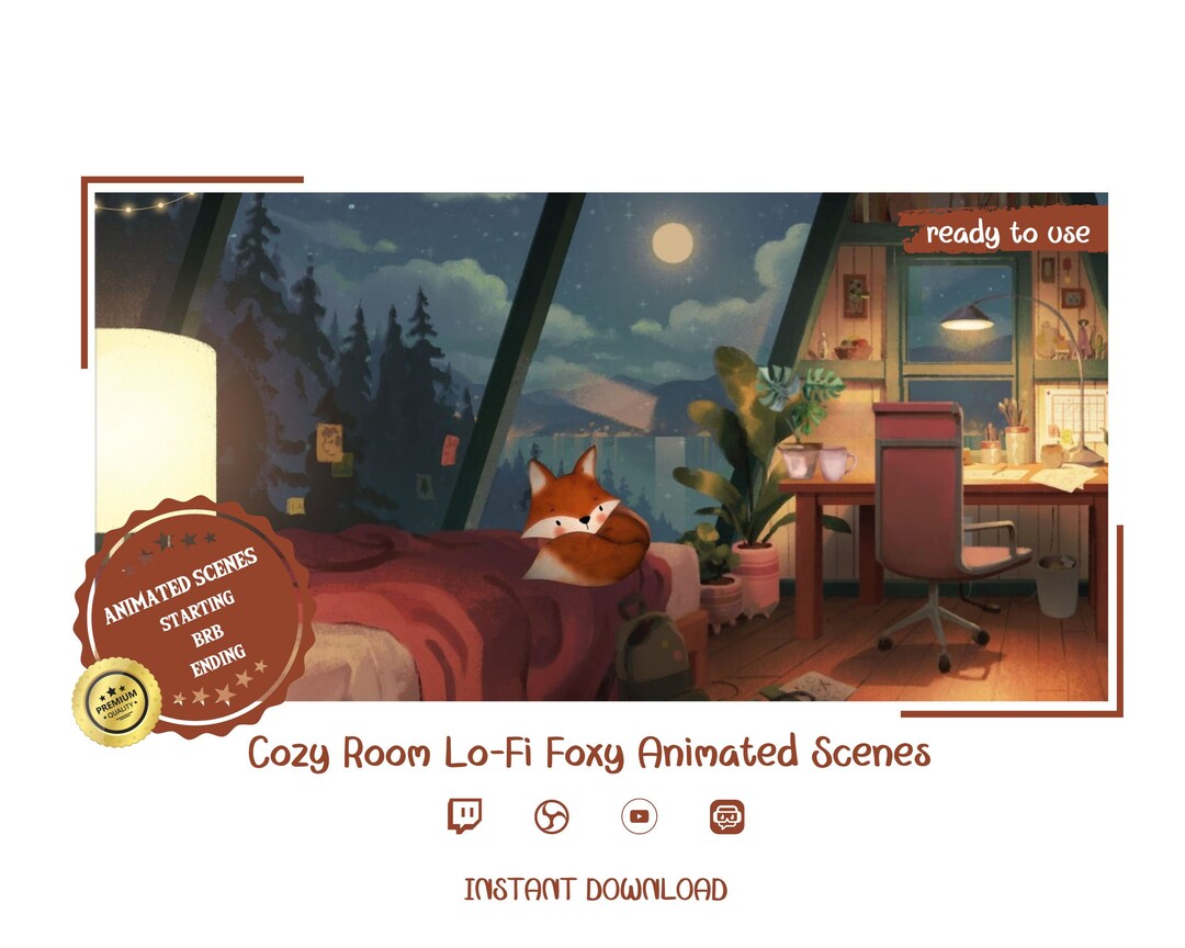 Twitch Overlay Cozy Room Lo-fi Animated Scenes Stream is Starting, Be ...