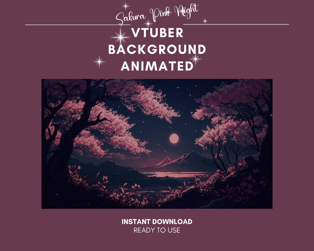 Vtuber Animated Background | Sakura Pink Night With Full Moon | Vtuber ...