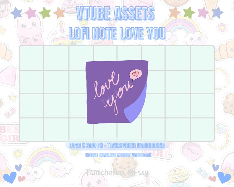 Vtuber Asset Lofi Note I Love You Wallart Walldeco | Assets for Vtuber ...
