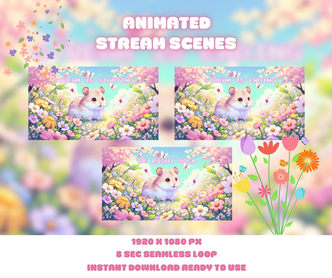 Twitch Overlay Animated Scenes Pixel Art Seamless Loop Cute Hamsters ...